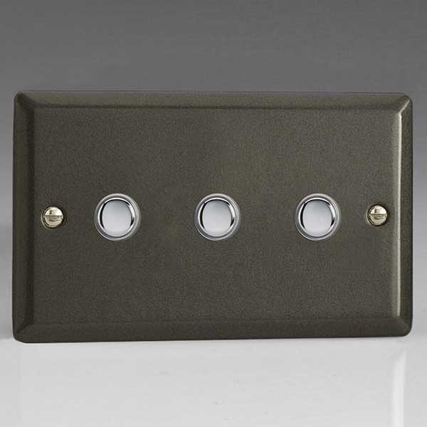 Varilight 3 Gang 6A 2 Way Push-On/Off Impulse Switch (XPP3) | UKES