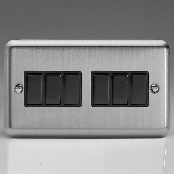 Varilight Classic 6 Gang 10A 2 Way Switch, Black Insert (XS96B) | UKES