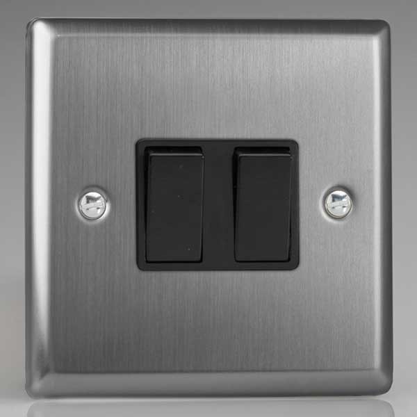 Varilight Classic Brushed Steel 2 Gang 10A Intermediate and 2 Way ...