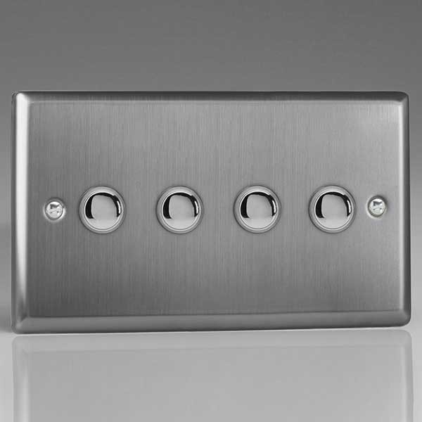Varilight Classic Brushed Steel 4 Gang 6A 1 Way Push-to-Make Momentary ...
