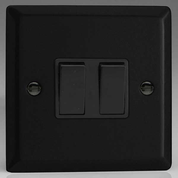 Varilight Urban Matt Black 2 Gang 10A 2 Way Switch with Black Insert | UKES