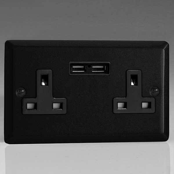 Varilight Urban Matt Black 2 Gang 13A Unswitched Socket with Dual USB ...