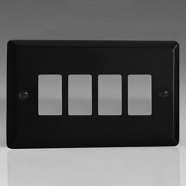 Varilight PowerGrid Matt Black 4 Gang Faceplate | UKES