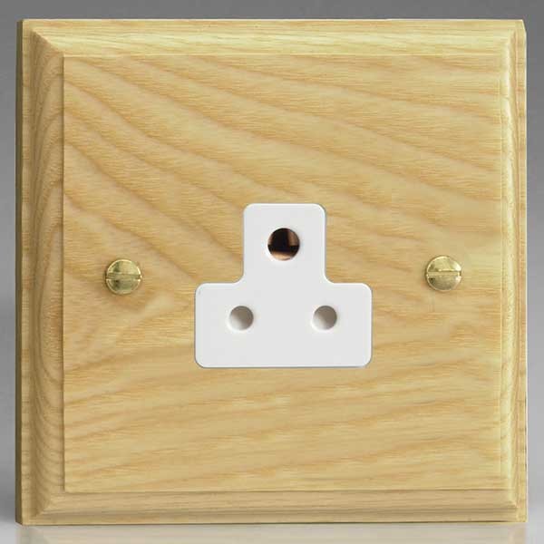 Varilight Kilnwood Ash 1 Gang 2A Round Pin Socket with White Insert | UKES