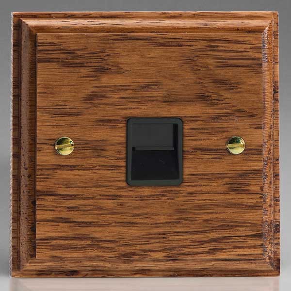 Varilight Kilnwood Medium Oak 1 Gang Telephone Slave Socket with Black ...