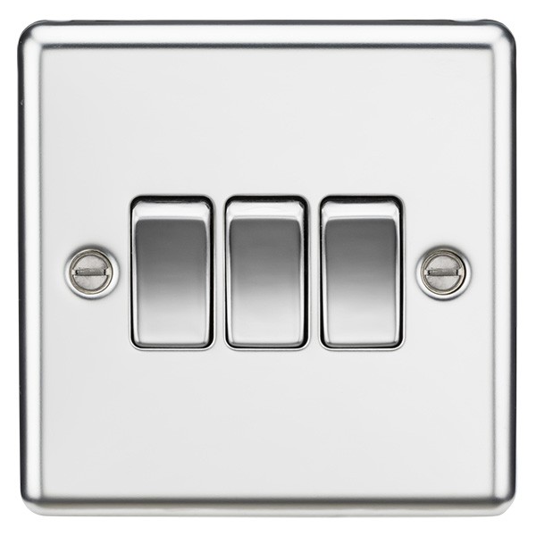 Knightsbridge Rounded Edge Polished Chrome 10A 3 Gang 2 Way Switch | UKES