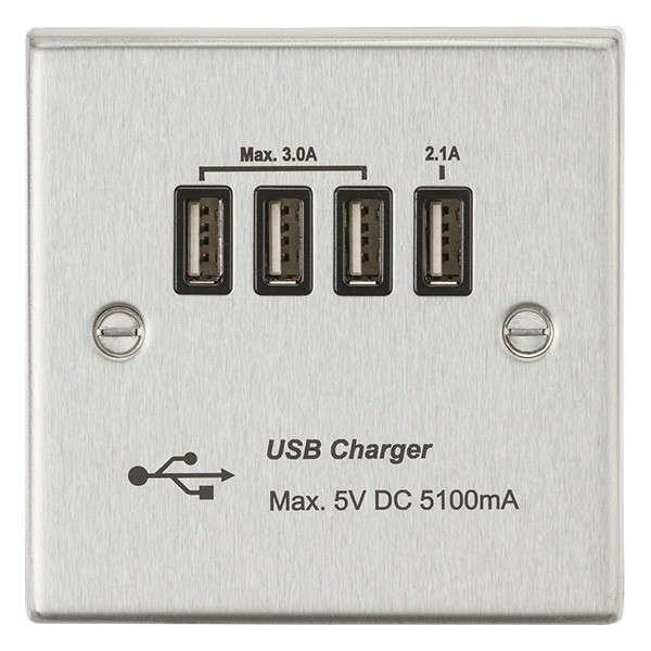 Knightsbridge 1 Gang Unswitched Quad USB Outlet (CSQUADBC) | UKES