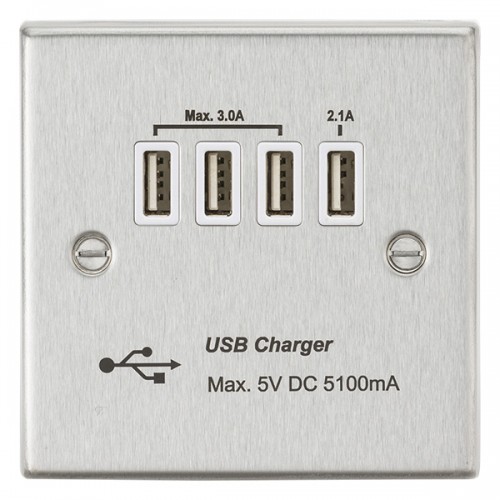Knightsbridge 1 Gang Unswitched Quad USB Outlet (CSQUADBCW) | UKES