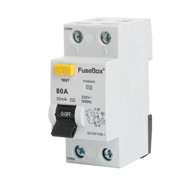 FuseBox 80A 30mA Type AC 2-Pole RCD | UKES