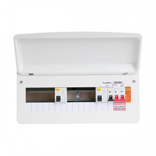 FuseBox 10 Way Consumer Unit - 2x80A 30mA RCDs, T2 (F2010DX) | UKES