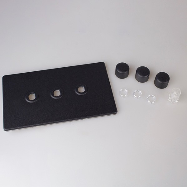 Varilight Urban Screwless Matt Black 3 Gang Rotary Dimmer Matrix Kit | UKES