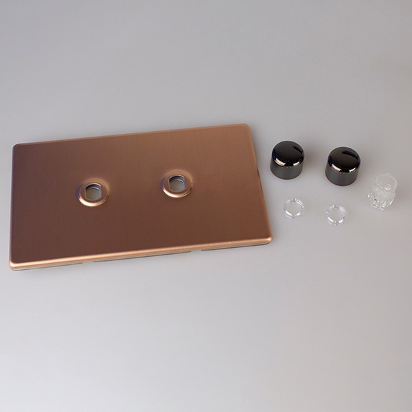 Varilight Urban Screwless Brushed Copper 2 Gang Twin Plate Rotary Dimmer Matrix Kit | UKES