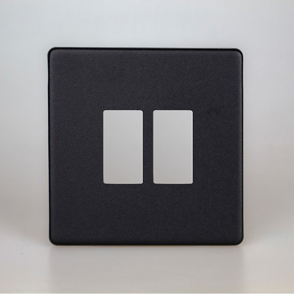 Varilight PowerGrid Urban Screwless Matt Black 2 Gang Faceplate | UKES