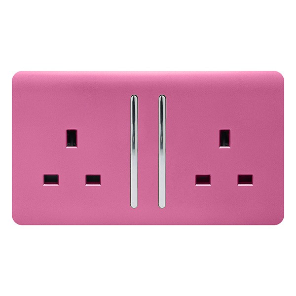 Trendi Pink 2 Gang 13A Long Switched Socket | UKES