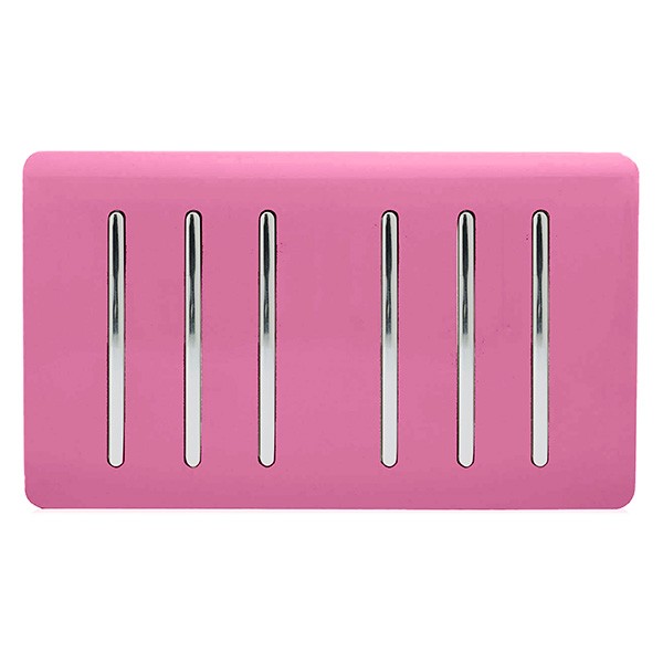 Trendi Pink 6 Gang 2 Way Rocker Light Switch | UKES