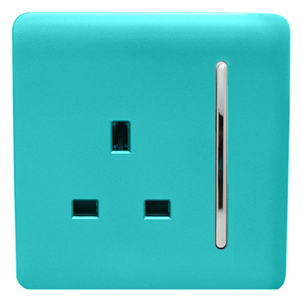 Trendi Bright Teal 1 Gang 13A Long Switched Socket | UKES