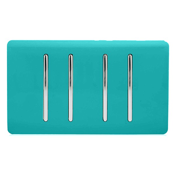 Trendi Bright Teal 4 Gang (3x 2 Way, 1x Intermediate) Twin Plate Rocker ...