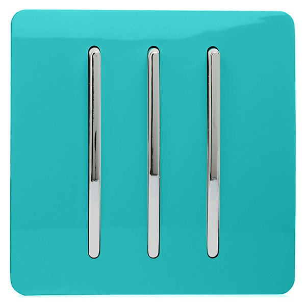 Trendi Bright Teal 3 Gang 2 Way Rocker Light Switch | UKES