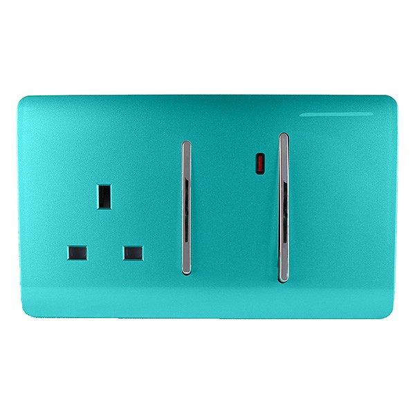 Trendi Bright Teal 45A Rocker Switch with Neon and 13A Switched Socket ...