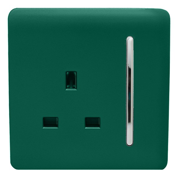 Trendi Dark Green 1 Gang 13A Long Switched Socket | UKES
