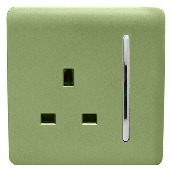Trendi Moss Green 1 Gang 13A Long Switched Socket | UKES