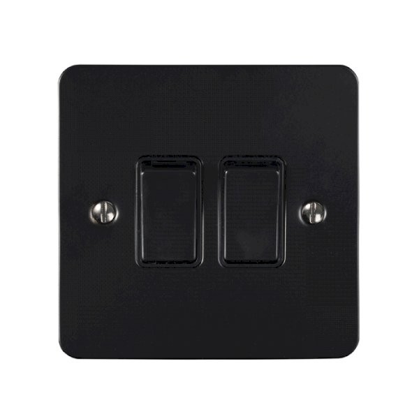 Eurolite Enhance Flat Plate Matt Black 2 Gang 10A 2 Way Switch with ...