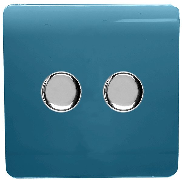 Trendi Ocean Blue 2 Gang 120W LED Dimmer Switch | UKES