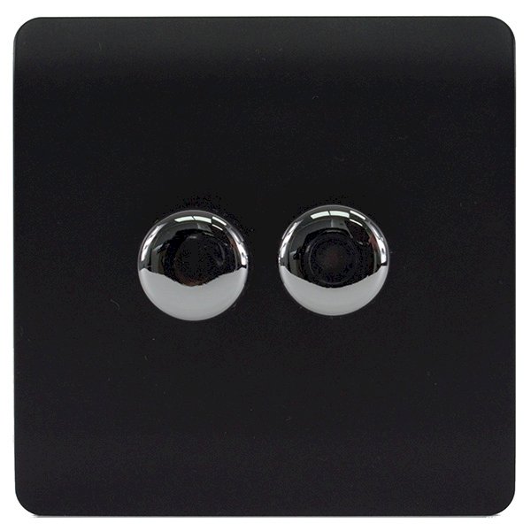 Trendi Matt Black 2 Gang 120W LED Dimmer Switch | UKES