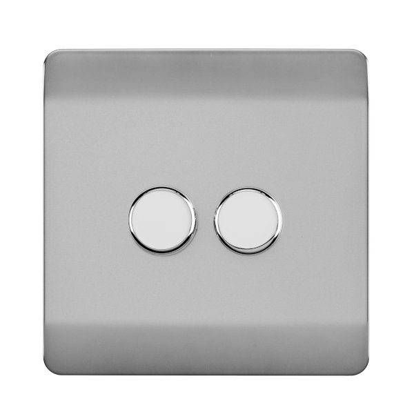 Trendi Stainless Steel 2 Gang 120W LED Dimmer Switch | UKES