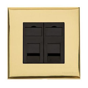Heritage Brass Winchester Polished Brass 2 Gang RJ45 Socket with Black ...
