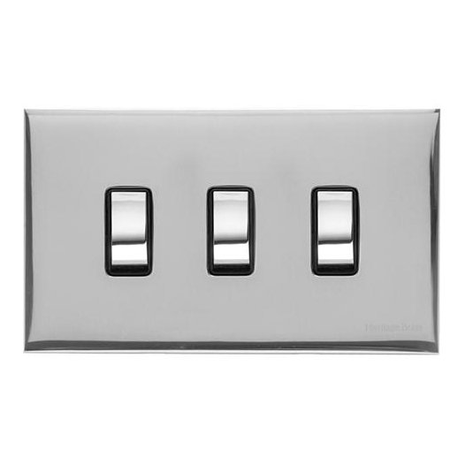 Heritage Brass Winchester Polished Chrome 3 Gang 10A Switch on a Double ...