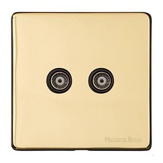Heritage Brass Studio Polished Brass 2 Gang TV Coaxial Socket with ...