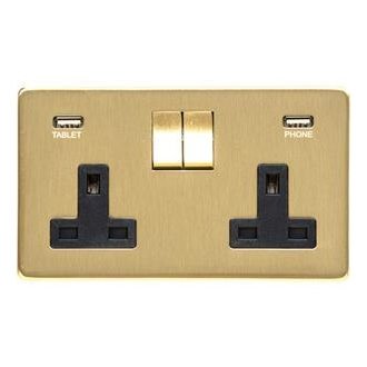 Heritage Brass Studio Satin Brass 13A Double Socket and Dual USB ...
