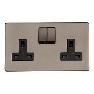 Heritage Brass Studio Aged Pewter 13A Double Socket with Aged Pewter ...