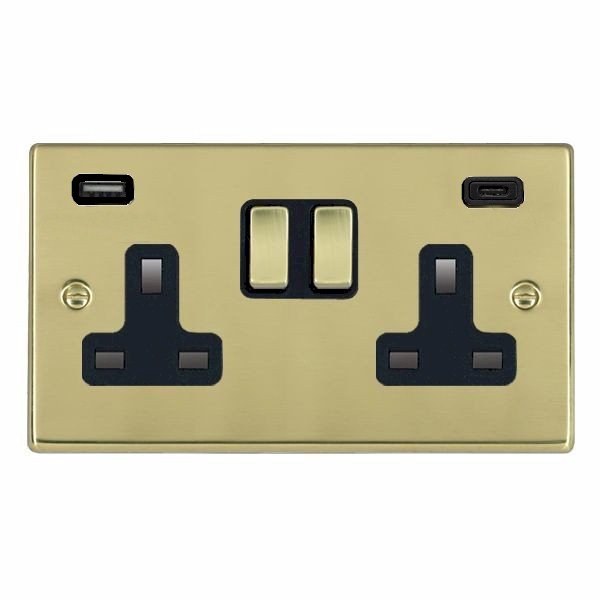 Hamilton Hartland Polished Brass 2 Gang 13A Double Pole Switched Socket ...