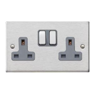 Hamilton Hartland Satin Steel 2 Gang 13A Double Pole Switched Socket ...