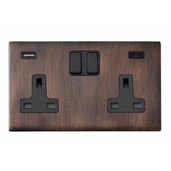Hamilton Hartland CFX Etrium Bronze 2 Gang 13A Double Pole Switched ...