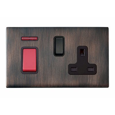 Hamilton Hartland G2 Etrium Bronze 45A Double Pole Switch with Red ...