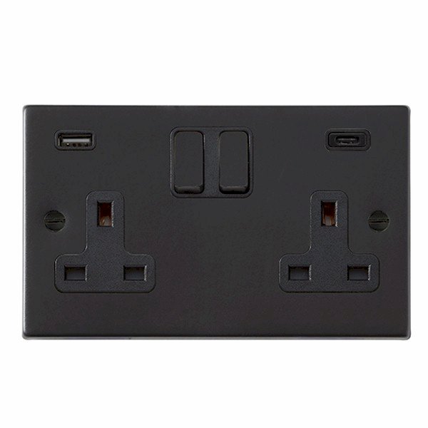 Hamilton Hartland Matt Black 2 Gang 13A Double Pole Switched Socket, 2 ...