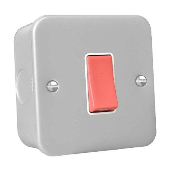 Hamilton Metalclad Grey 45A Double Pole Switch with Red Rocker and ...