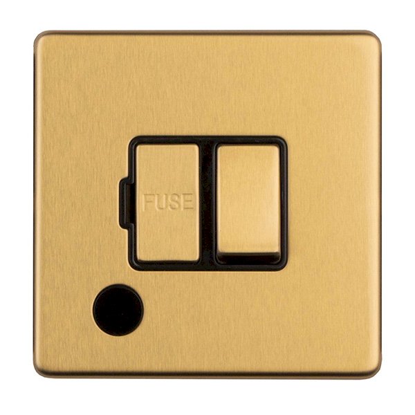 Eurolite Concealed 3mm Satin Brass 13A Double Pole Switched Fused Spur with Flex Outlet | UKES