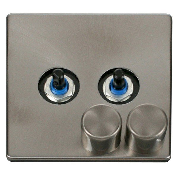 Click Definity Brushed Stainless 2 Gang 2 Way 100W LED Dimmer Switch ...
