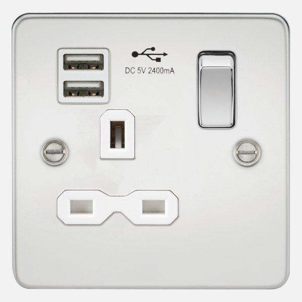 Knightsbridge Flat Plate Socket w/ USB Outlets (FPR9124PCW) at UKES