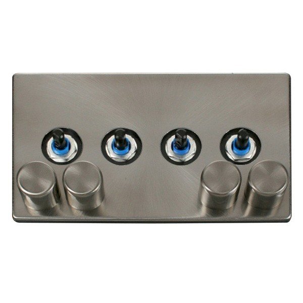 Click Definity Brushed Stainless 4 Gang 2 Way 100W LED Dimmer Switch ...