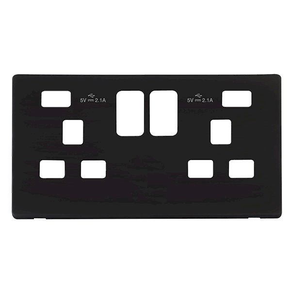 Click Definity Metal Black 2 Gang 13a Switched Socket And Twin 2 1a Usb