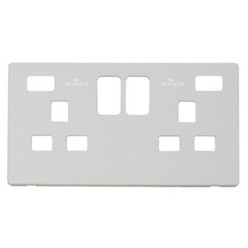 Click Definity Metal White 2 Gang 13A Switched Socket and Twin 2.1A USB ...