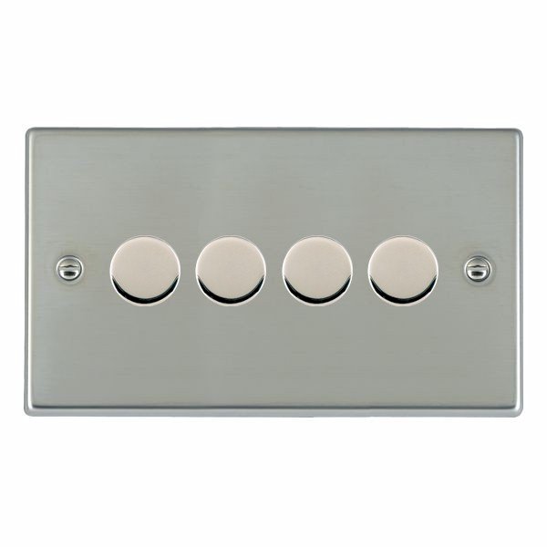 Hamilton Hartland Bright Steel 4 Gang 250W 2 Way Push On/Off Rotary LED ...
