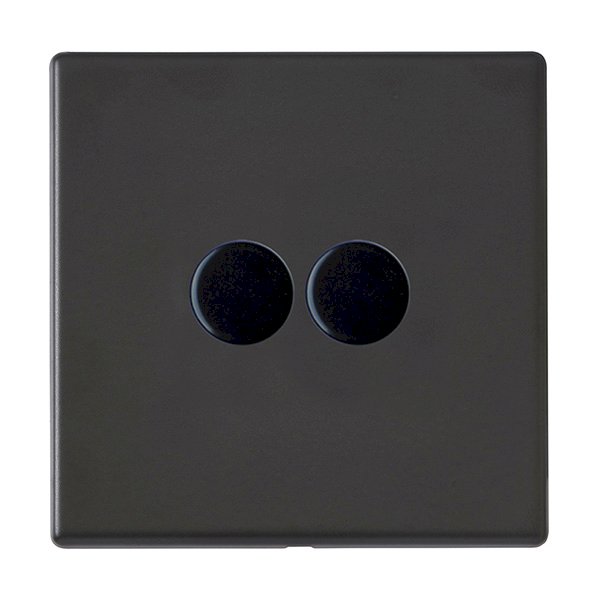 Hamilton Hartland G2 Matt Black 2 Gang 250W 2 Way Push On/Off Rotary ...